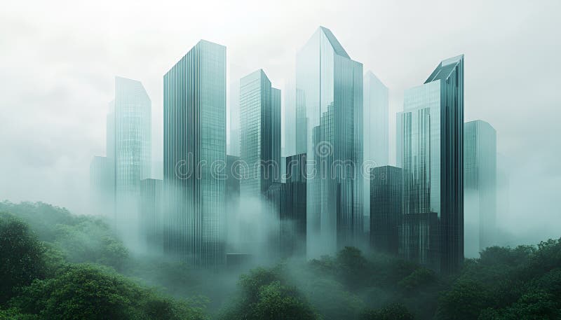 Abstract Urban Architecture with Nature Integration and Transparent ...