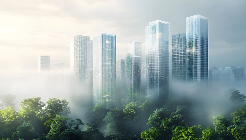 Abstract Urban Architecture with Nature Integration and Transparent ...