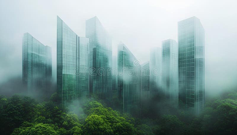 Abstract Urban Architecture with Nature Integration and Transparent ...
