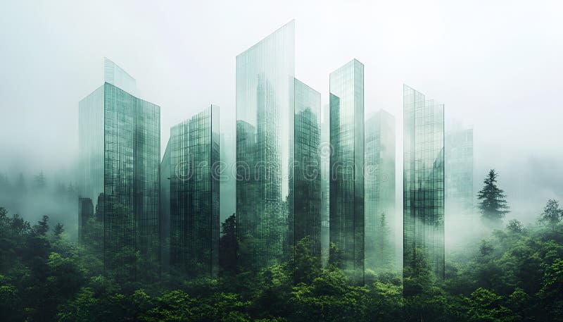Abstract Urban Architecture with Nature Integration and Transparent ...