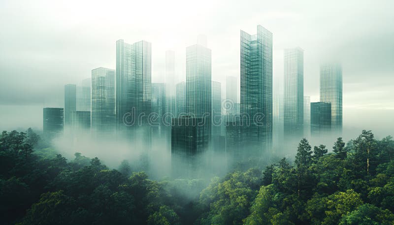 Abstract Urban Architecture with Nature Integration and Transparent ...