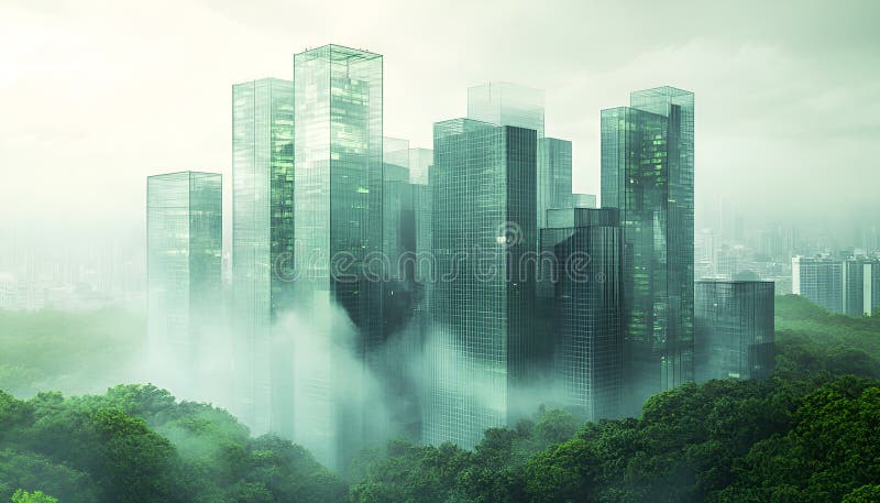 Abstract Urban Architecture with Nature Integration and Transparent ...