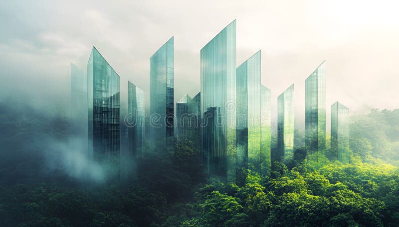 Abstract Urban Architecture with Nature Integration and Transparent ...