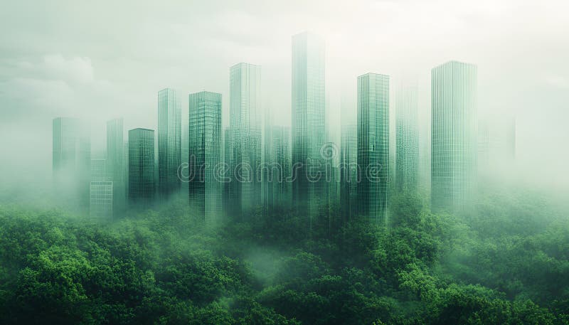 Abstract Urban Architecture with Nature Integration and Transparent ...