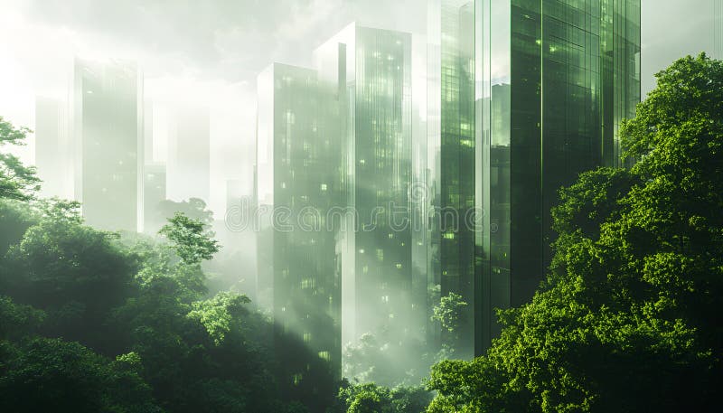 Abstract Urban Architecture with Nature Integration and Transparent ...