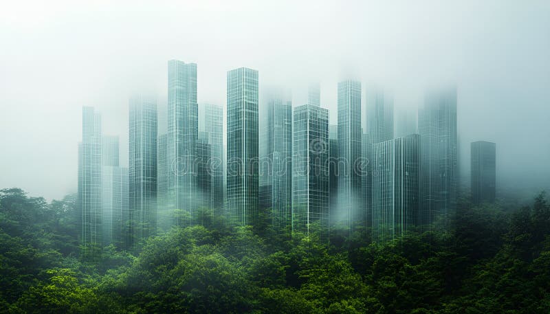 Abstract Urban Architecture with Nature Integration and Transparent ...