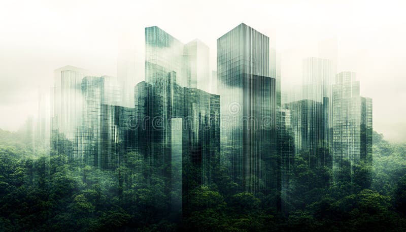 Abstract Urban Architecture with Nature Integration and Transparent ...