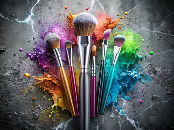 Abstract Urban Concrete Background Featuring Dynamic Makeup Brushes and ...