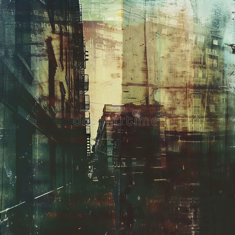 Abstract Urban Landscape with Grunge Texture and Layered Architectural ...