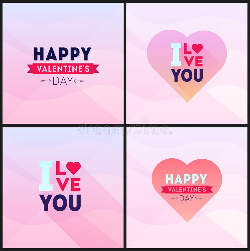 Abstract Valentines Day Posters Set Vector Greeting Cards With Stock