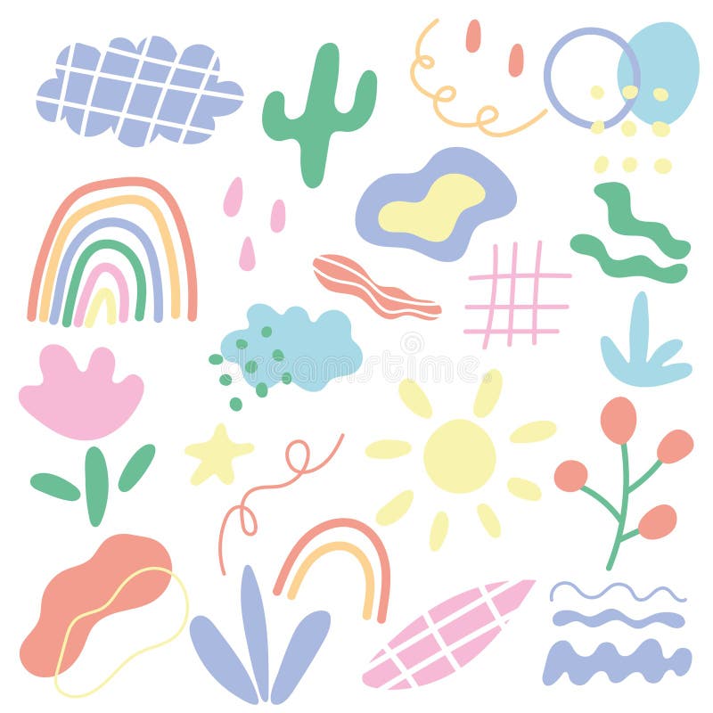 Abstract Various Bright Doodle Shapes and Objects. Different Figures ...