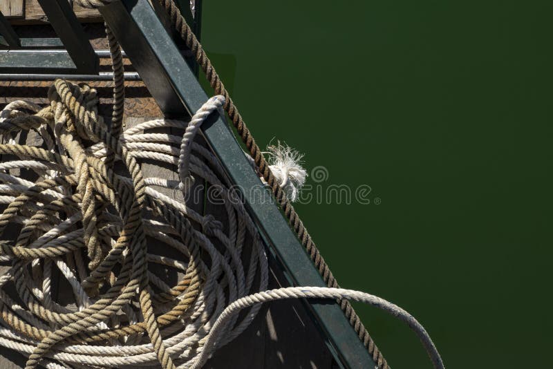 Various Type of Ropes and Rusty Deck Lying on a Fishing Boat Stock ...