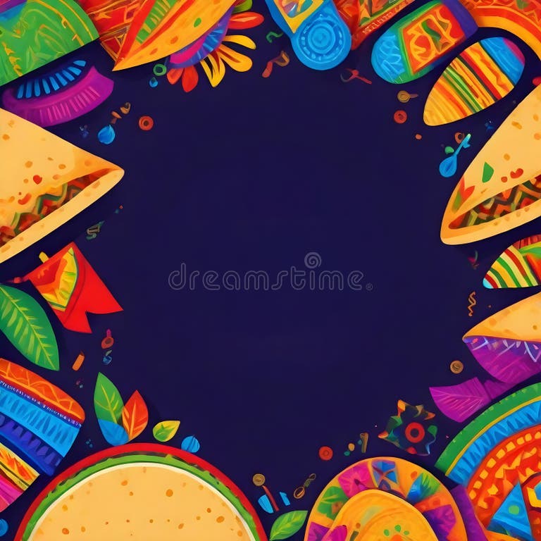 An Abstract Vector Background in Circle of Colorful Items with Tacos ...