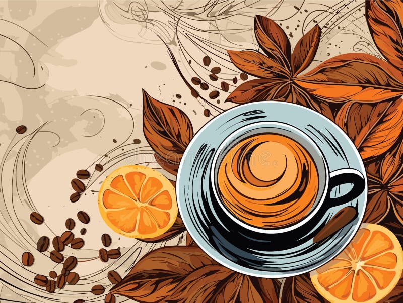 Abstract Vector Background with Coffee, Anise Stars, Orange and Leaves ...