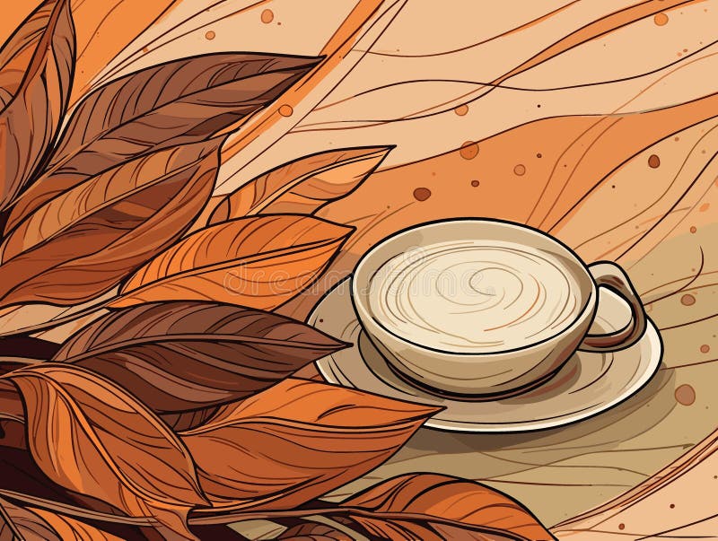 Abstract Vector Background with Coffee Cup and Leaves Stock Vector ...