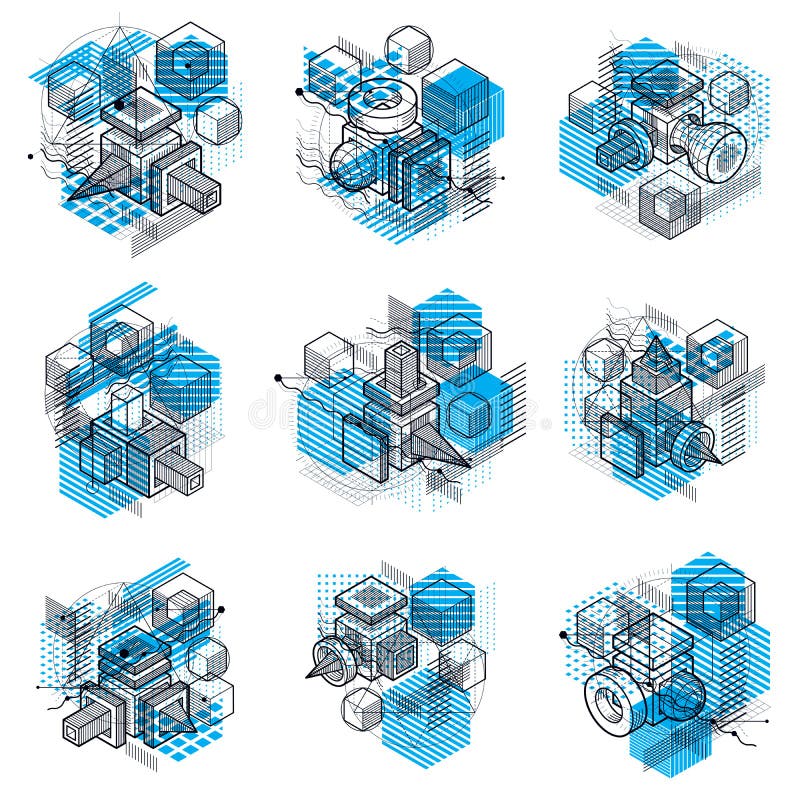 Abstract Vector Backgrounds with Isometric Lines and Shapes. Cub Stock ...