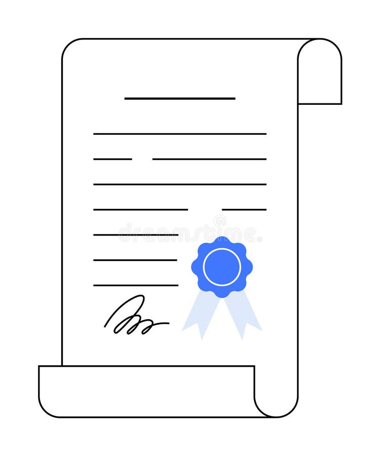 Abstract Vector Certificate Scroll with Blue Ribbon and Signature Stock ...
