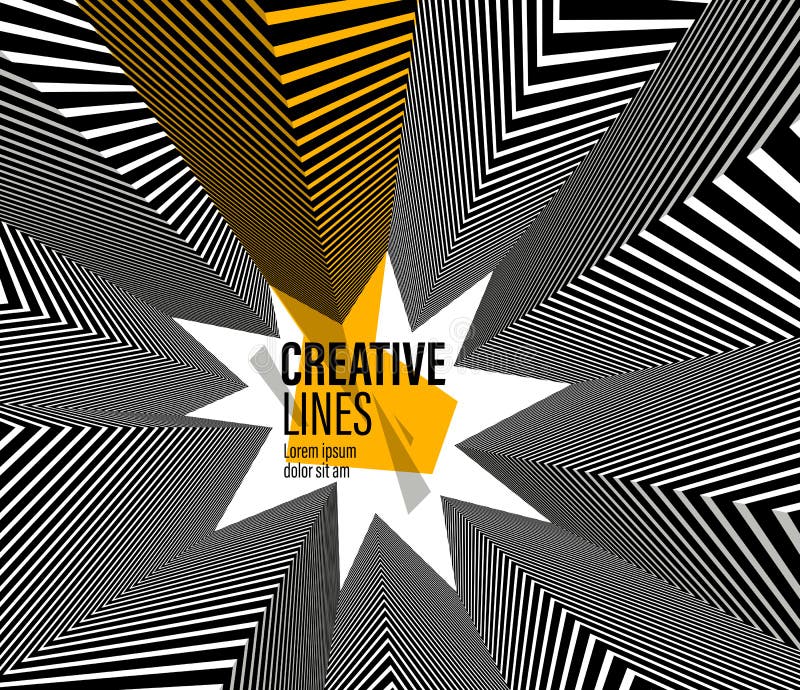 Abstract Vector 3D Lines with Yellow Elements Background, Black and ...