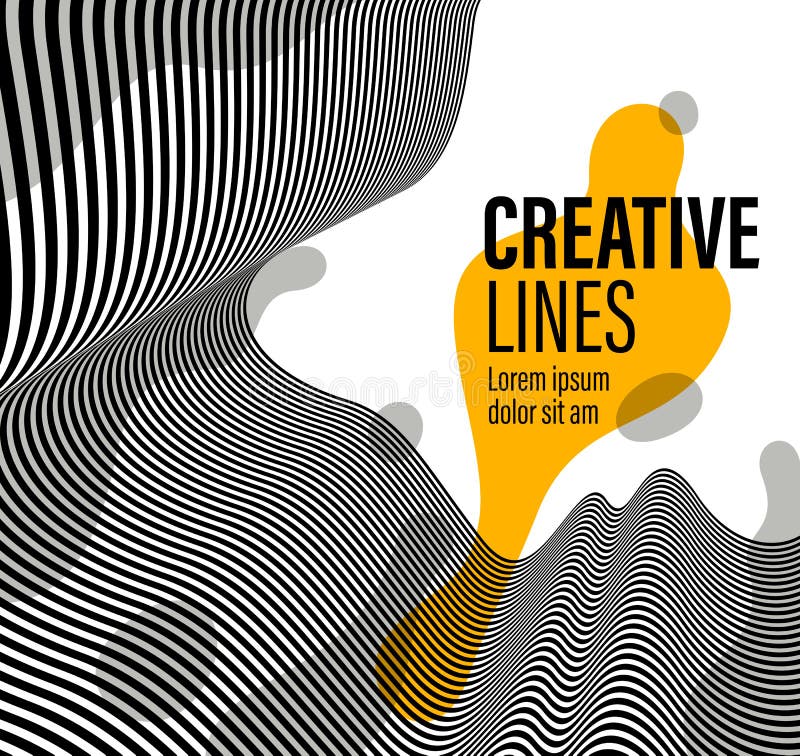 Abstract Vector 3D Lines with Yellow Fluid Splat Background, Black ...