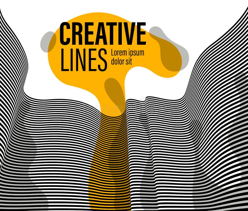 Abstract Vector 3D Lines with Yellow Fluid Splat Background, Black and ...