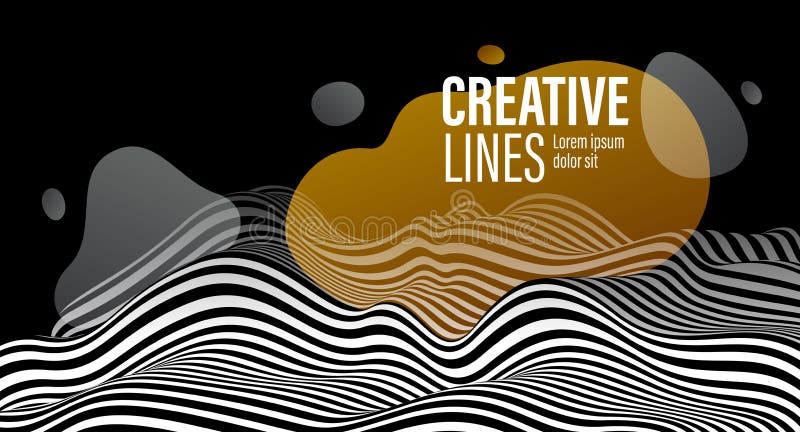 Abstract Vector 3D Lines with Yellow Fluid Splat Background, Black and ...