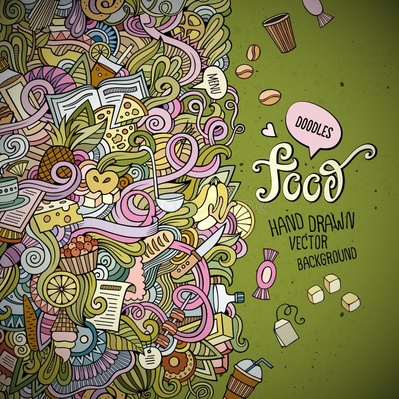 Abstract Vector Decorative Doodles Food Background Stock Vector ...