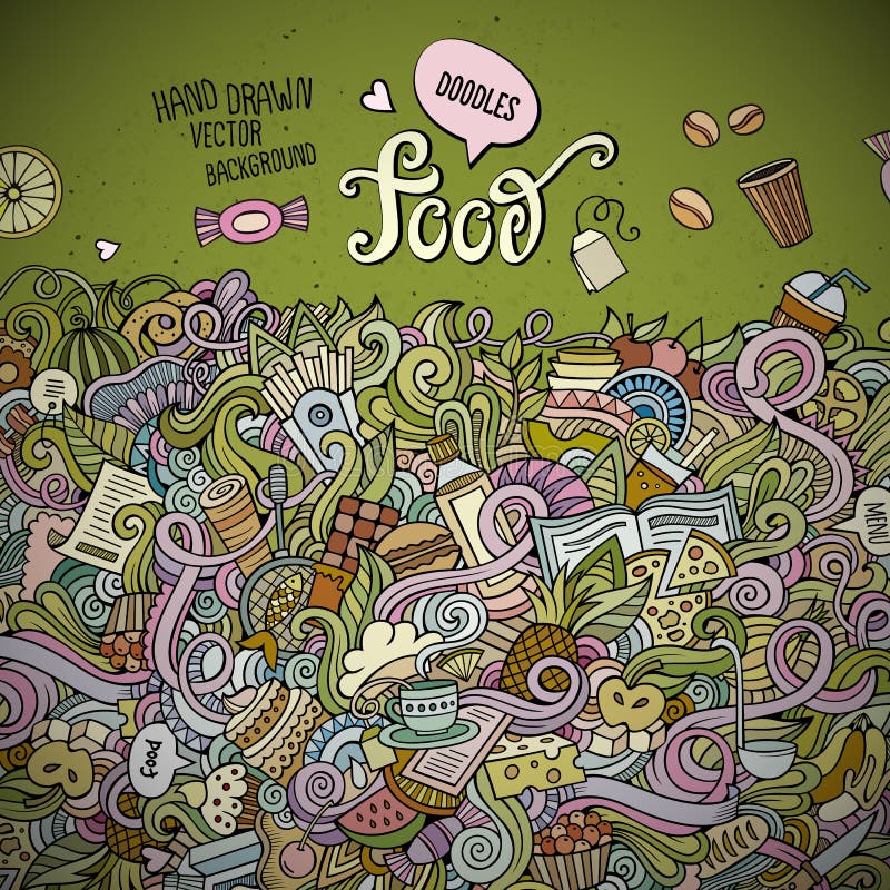 Abstract Vector Decorative Doodles Food Background Stock Vector ...