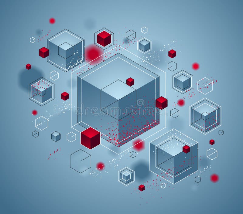 Abstract Vector Design with Cluster of 3D Cubes with Red and Blue ...