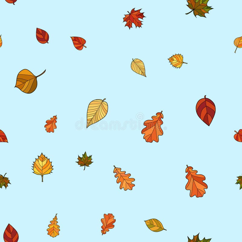 Abstract Vector Doodle Autumn Leaves Seamless Pattern Stock ...