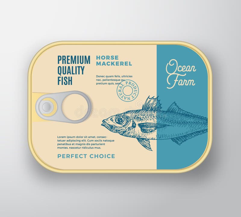 Abstract Vector Fish Aluminium Container with Label Cover. Retro ...