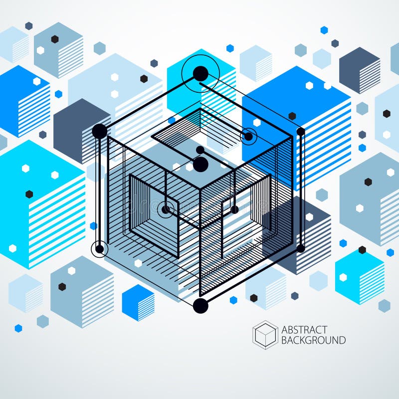 Abstract Vector Geometric Isometric Blue Background. Mechanical Scheme ...