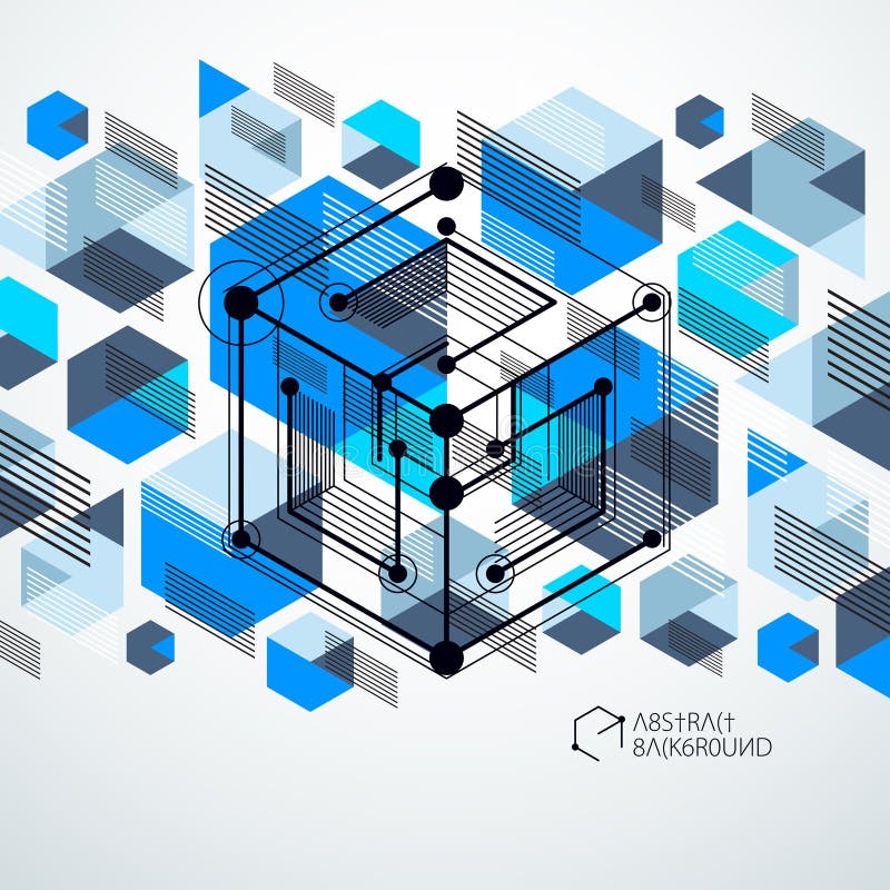 Abstract Vector Geometric Isometric Blue Background. Mechanical Scheme ...