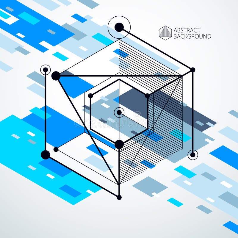 Abstract Vector Geometric Isometric Blue Background. Mechanical Scheme ...