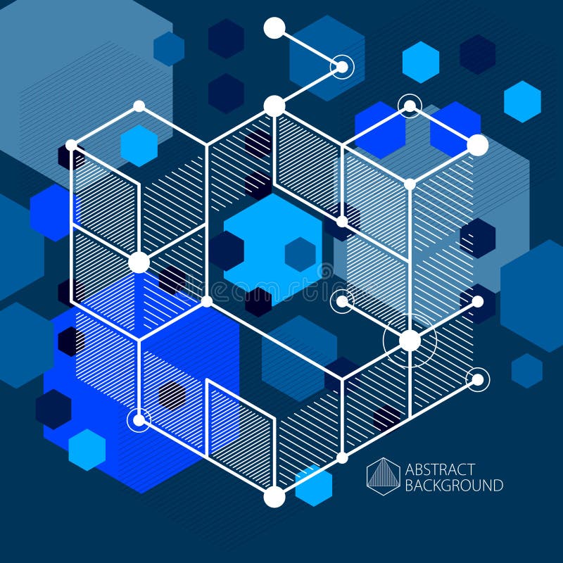 Abstract Vector Geometric Isometric Dark Blue Background. Mechanical ...