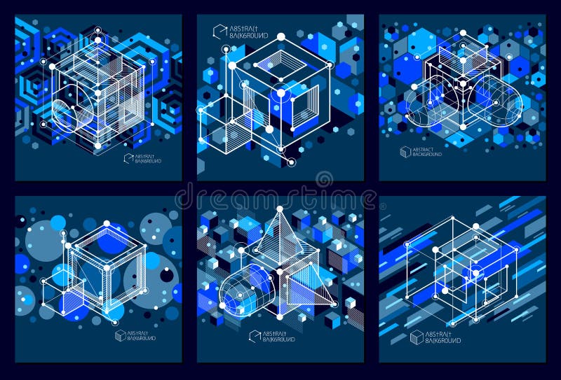 Abstract Vector Geometric Isometric Dark Blue Backgrounds Set. M Stock ...