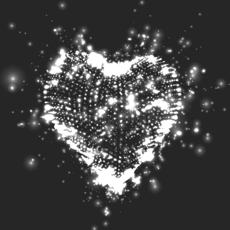 Abstract Vector Grayscale Background with Glowing Heart. Cloud of White ...