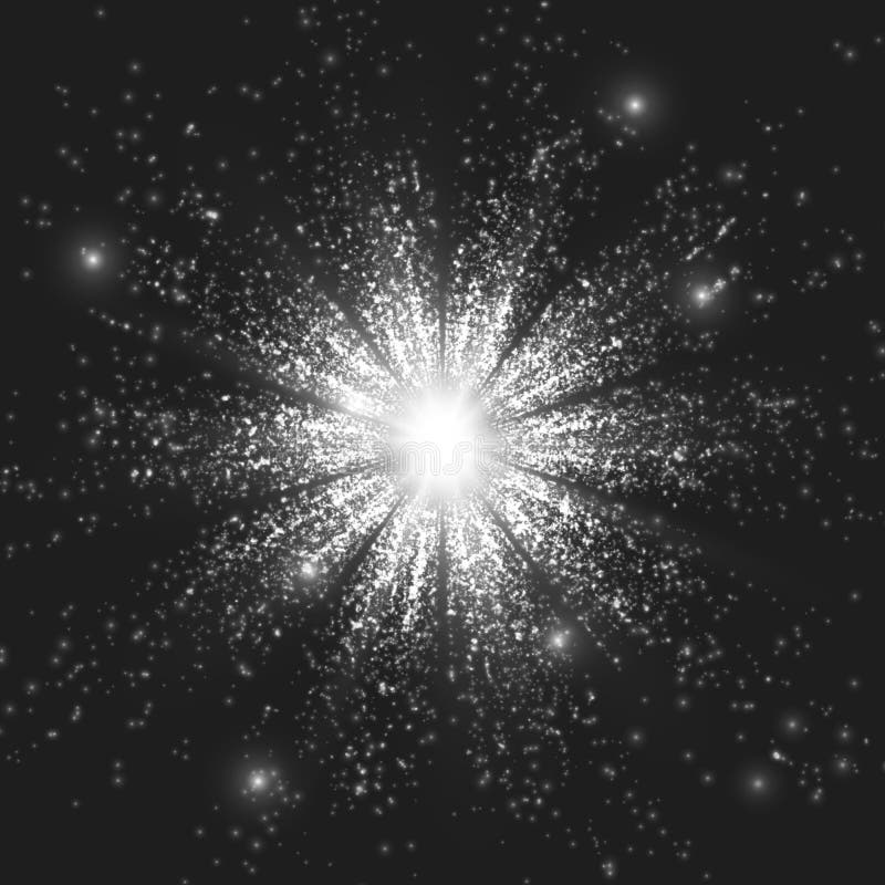 Abstract Vector Grayscale Space Background. Explosion of Glowing ...