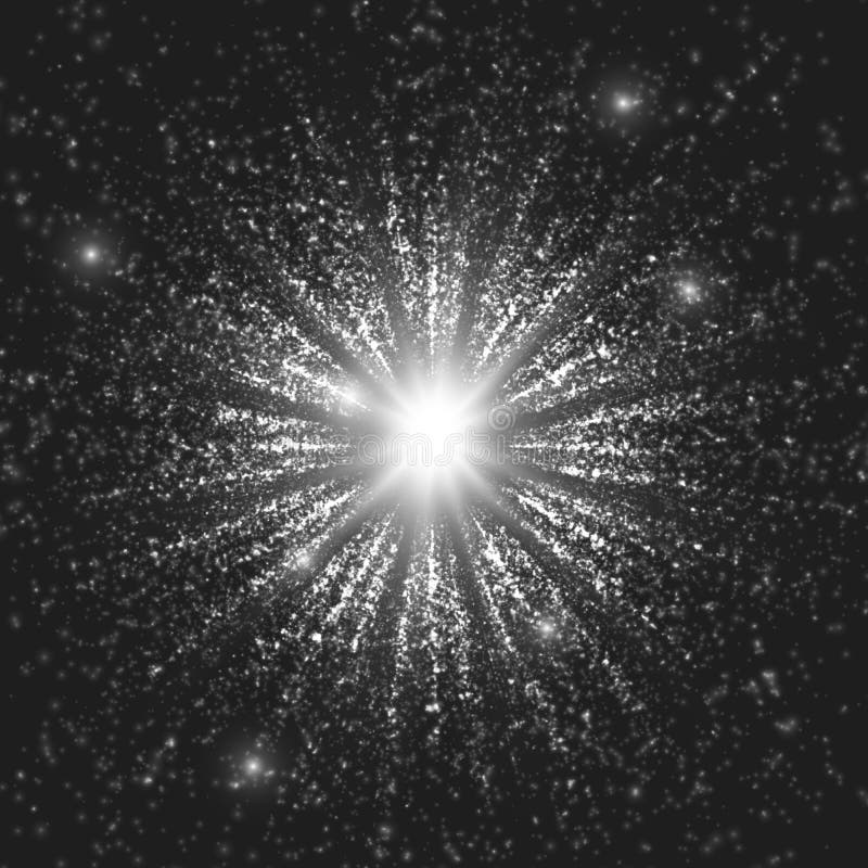 Abstract Vector Grayscale Space Background. Explosion of Glowing ...