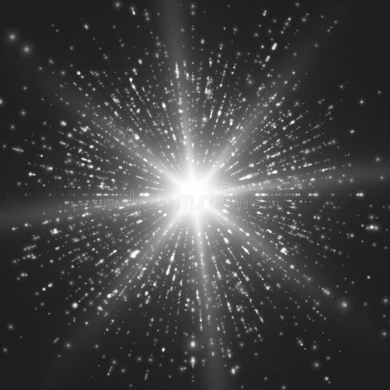 Abstract Vector Grayscale Space Background. Explosion of Glowing ...