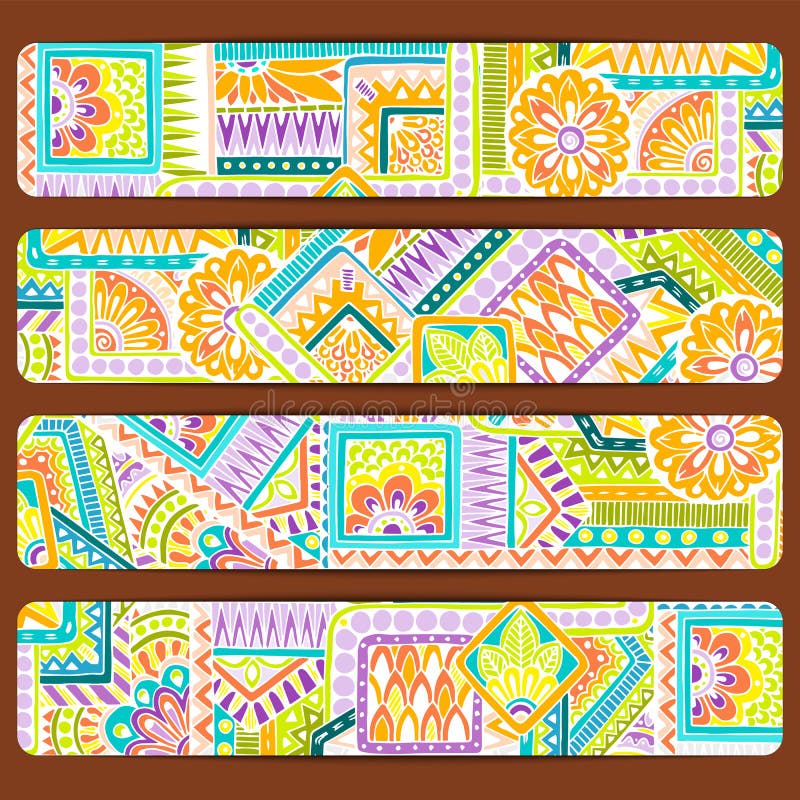 Abstract Vector Hand Drawn Ethnic Pattern Card Set. Series of Image ...