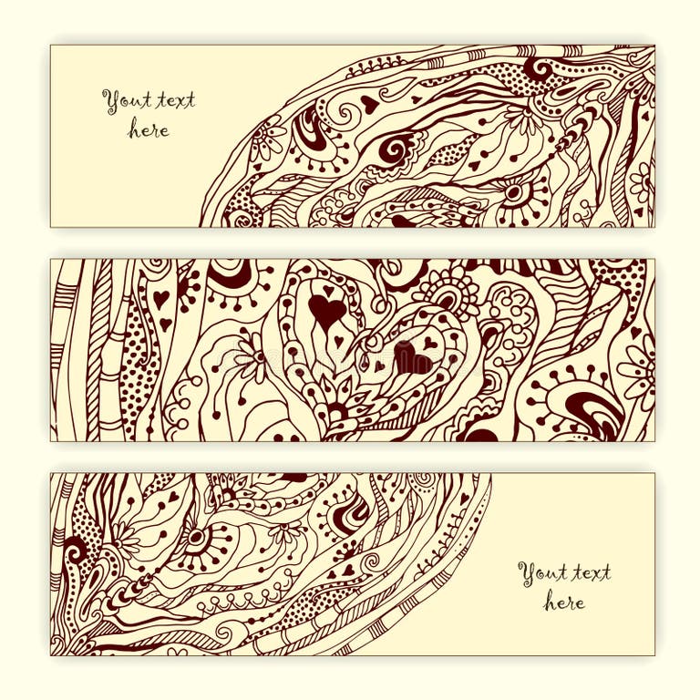 Abstract Vector Hand Drawn Heart Pattern Card Set. Stock Vector ...