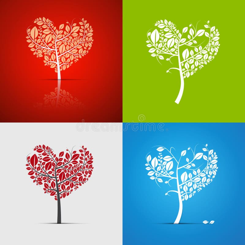 Abstract Vector Heart-Shaped Tree Set Stock Vector - Illustration of ...