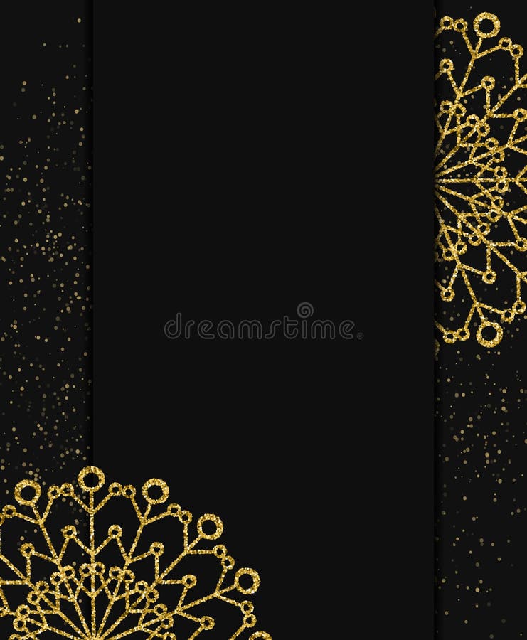 Abstract Vector Holiday Background with Dark Frame and Golden ...