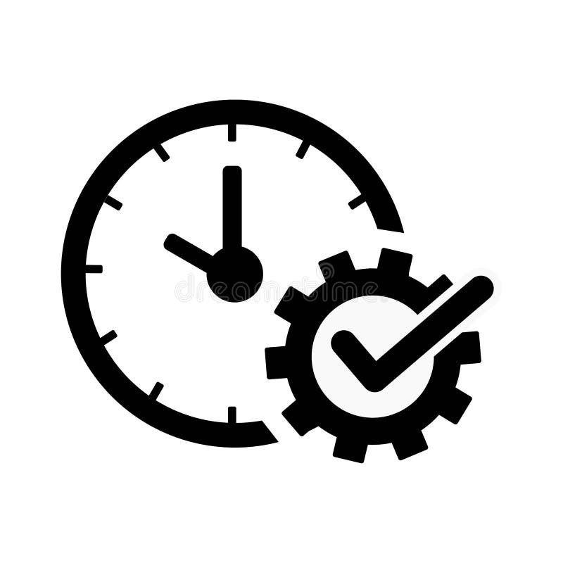 Check Mark on Clock Icon in Flat Style. Gear with Time Vector ...