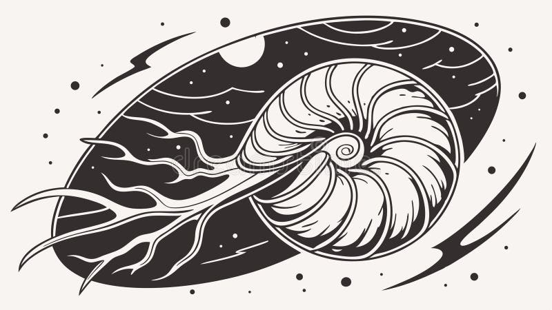 Abstract Ammonite Shell with Light Beams, Fossil Discovery, Vector ...