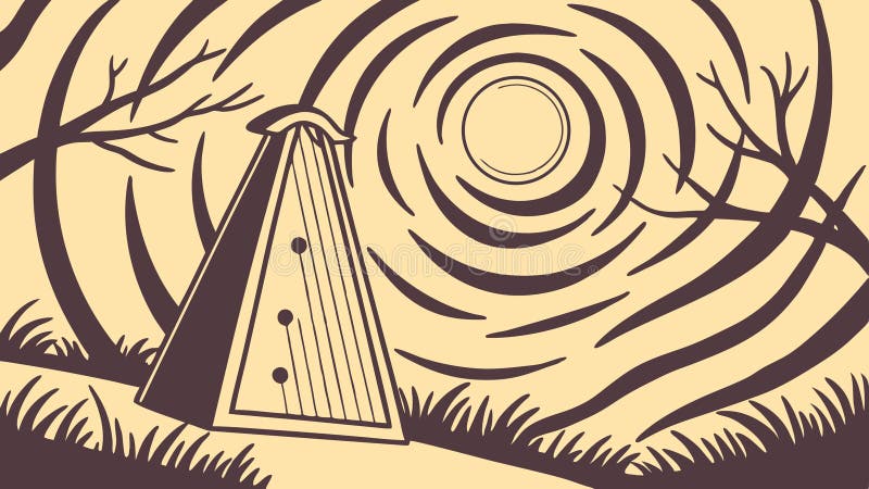 Zither Instrument with Abstract Sun and Ripples, Vector Design ...