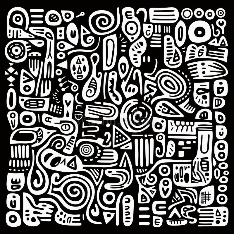 Black and White Doodle Art Inspired by Moche Art and African Patterns ...