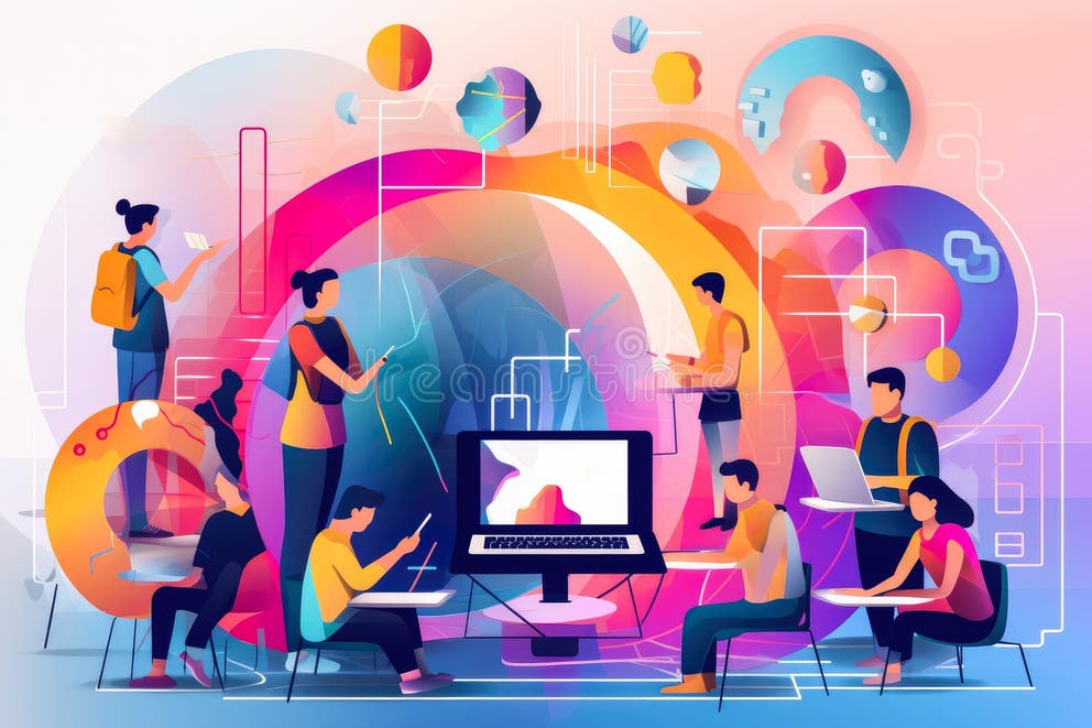 Abstract Vector Illustration Representing the Workflow and Benefits of Edtech or E Learning ...