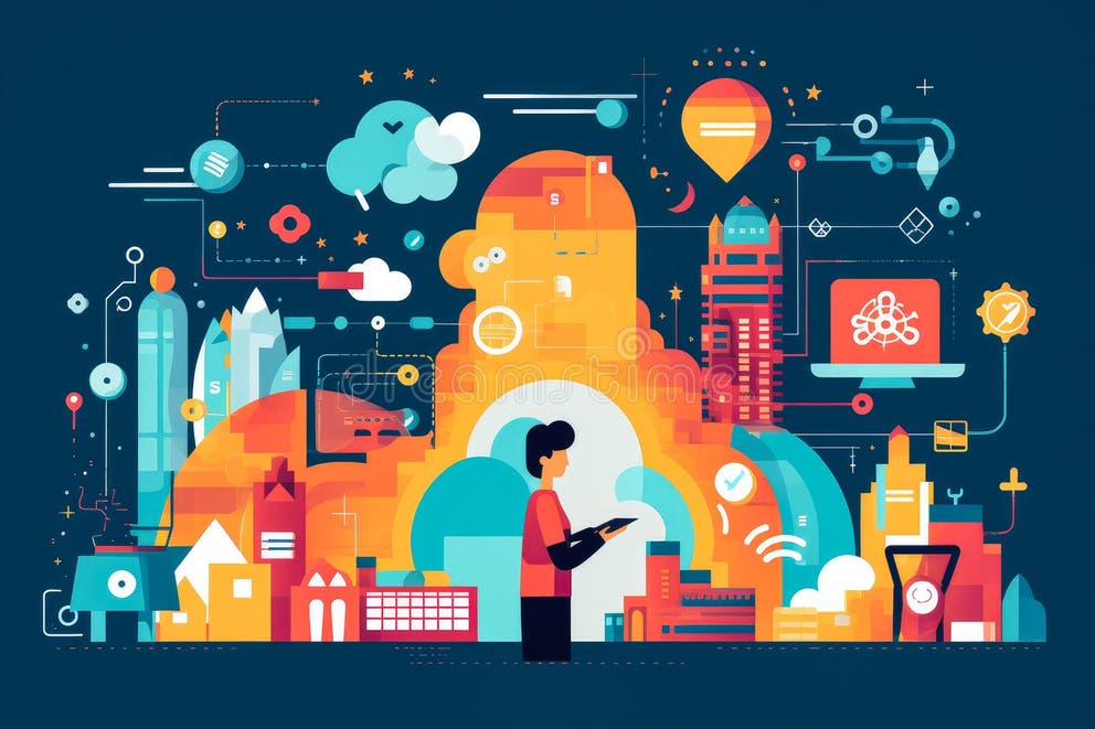 Abstract Vector Illustration Representing the Workflow and Benefits of Edtech or E Learning ...