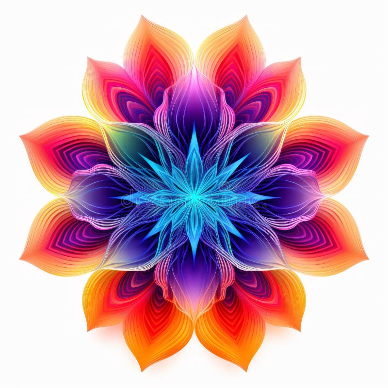 Vibrant Neon Lotus Pattern on White Background Stock Illustration ...
